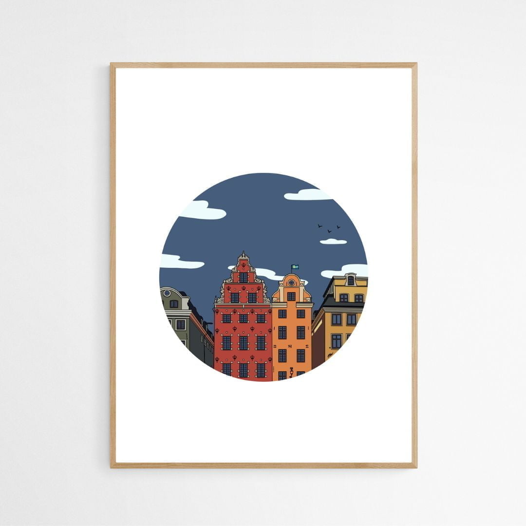 Kleurrijke Stockholm Gamla Stan art print ⋆ art studio jet